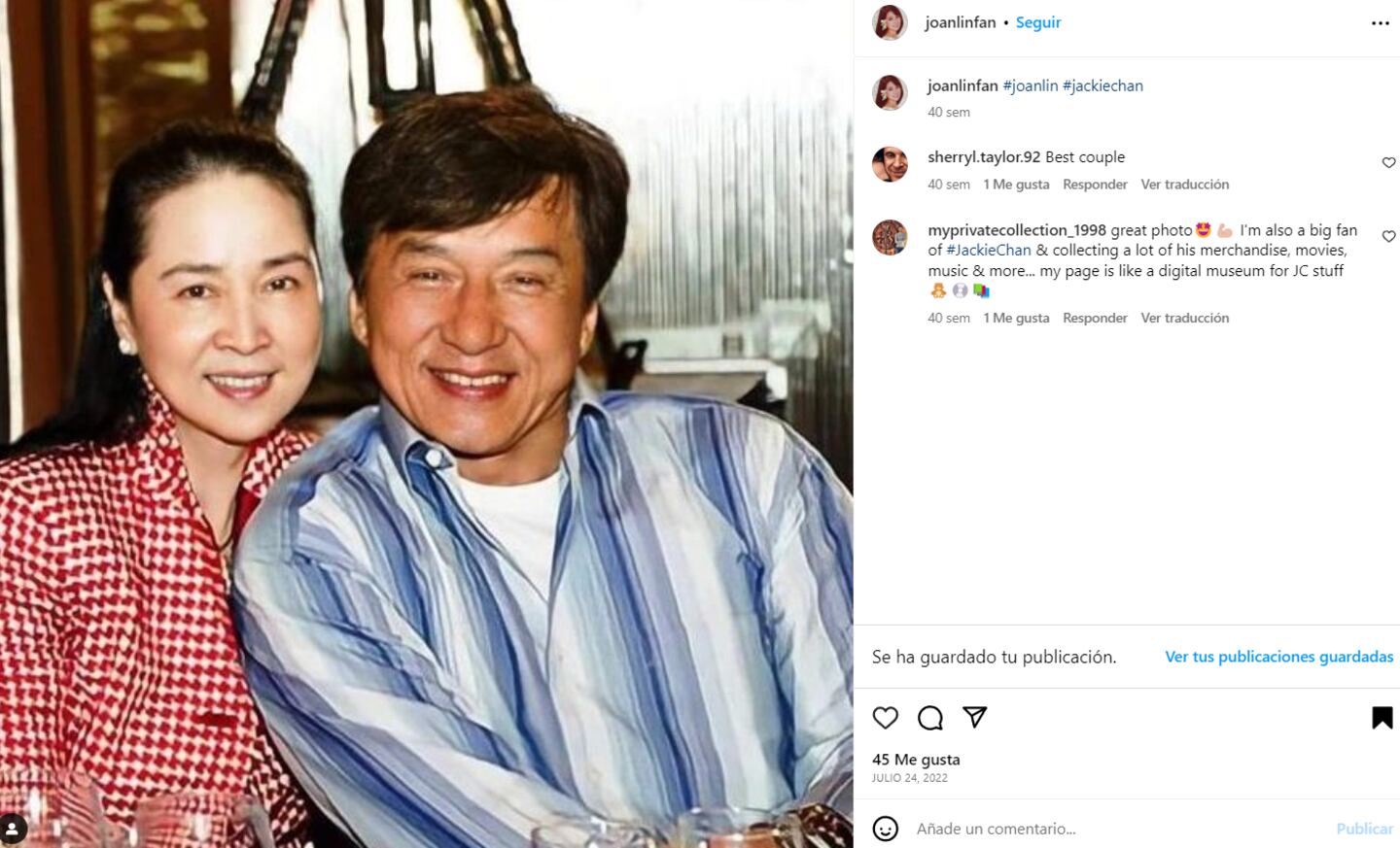 Jackie Chan y su esposa llevan 41 años: ésta es su historia de amor ...