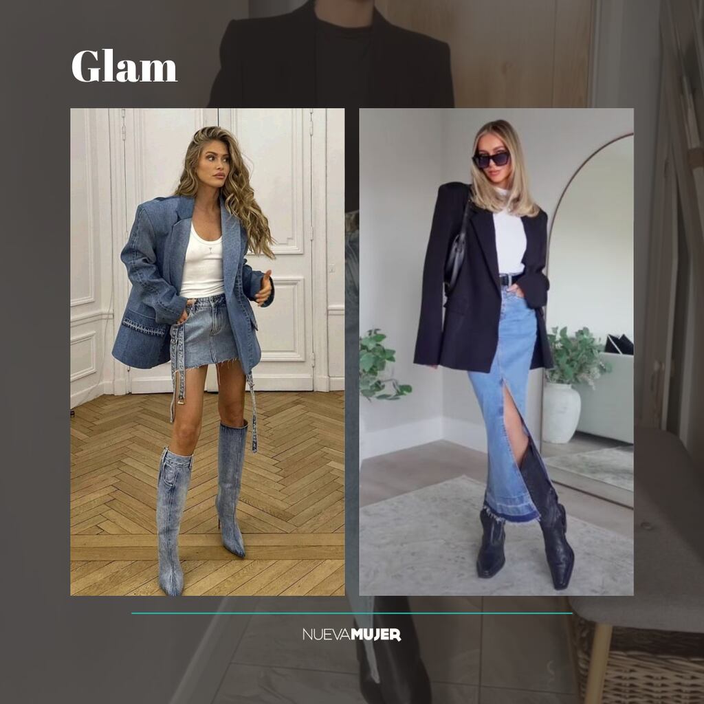 Moda: ¿Cómo usar falda de mezclilla con blazer y botas? – Nueva Mujer