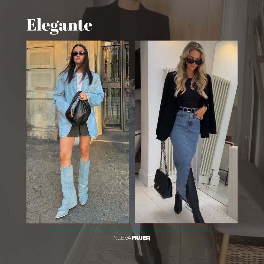 Moda: ¿Cómo usar falda de mezclilla con blazer y botas? – Nueva Mujer